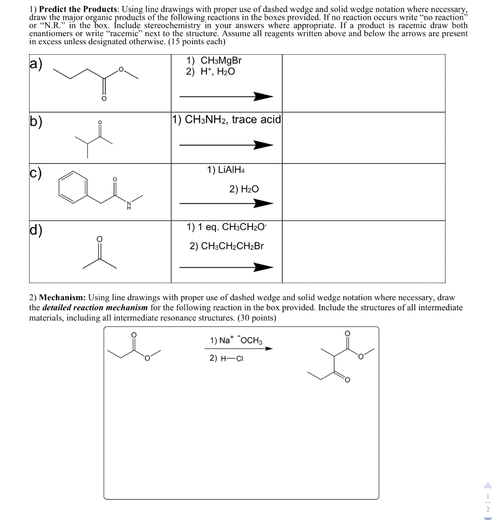 Solved 1) Predict the Products: Using line drawings with | Chegg.com