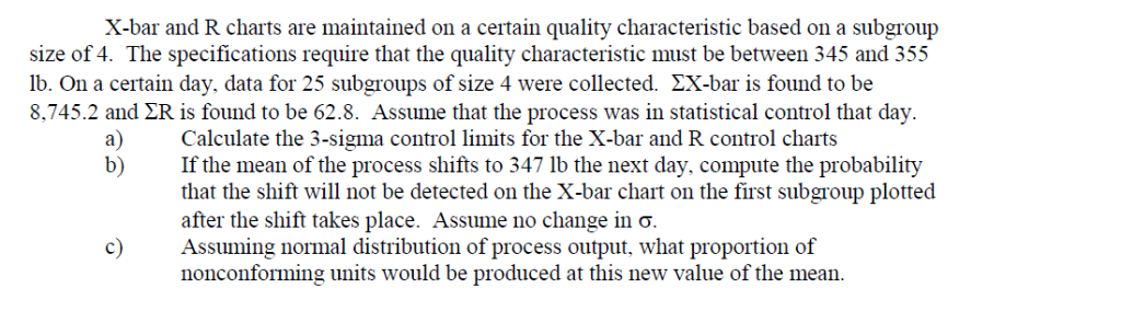 Solved X-bar and R charts are maintained on a certain | Chegg.com