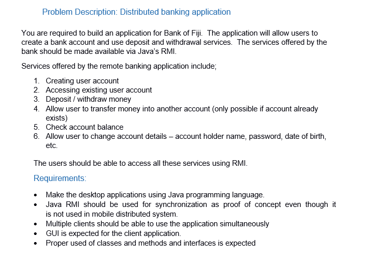 Solved Problem Description: Distributed banking application | Chegg.com