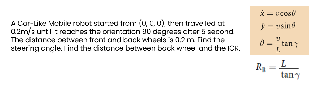 Solved A Car Like Mobile Robot Started From 0 0 0 Then