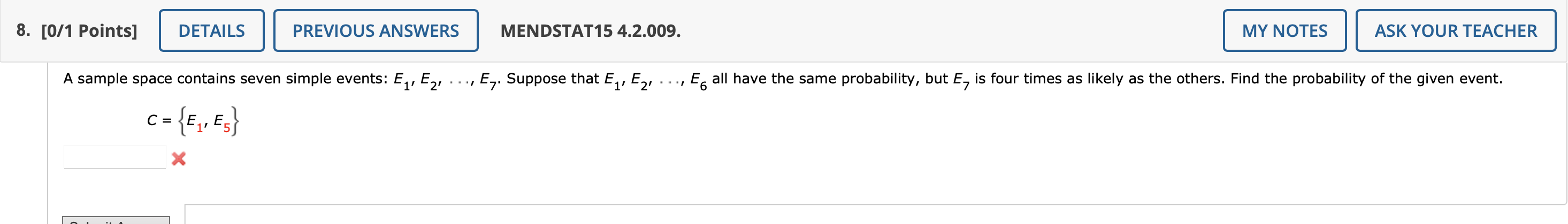 Solved [0/1 Points] MENDSTAT15 4.2.009. A sample space | Chegg.com
