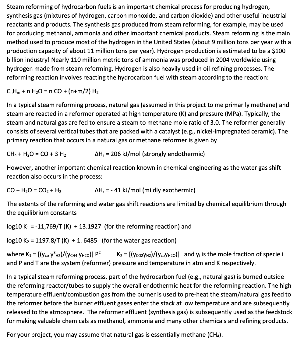 Steam reforming of hydrocarbon fuels is an important | Chegg.com