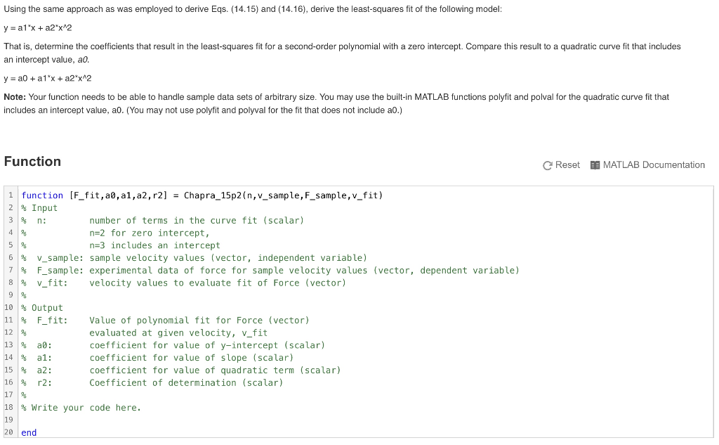 Solved function [F_fit,a0,a1,a2,r2] | Chegg.com