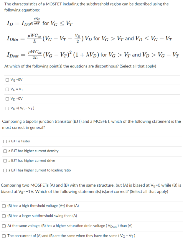 Solved The characteristics of a MOSFET including the | Chegg.com