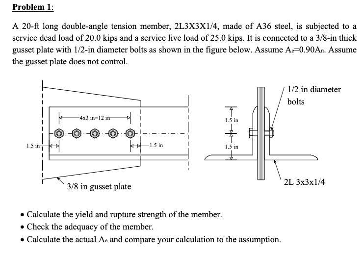 Solved Problem 1: A 20-ft long double-angle tension member, | Chegg.com