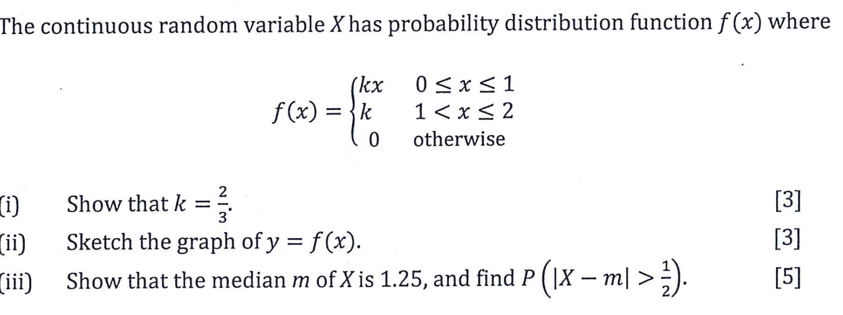 Solved The continuous random variable x ﻿has probability | Chegg.com
