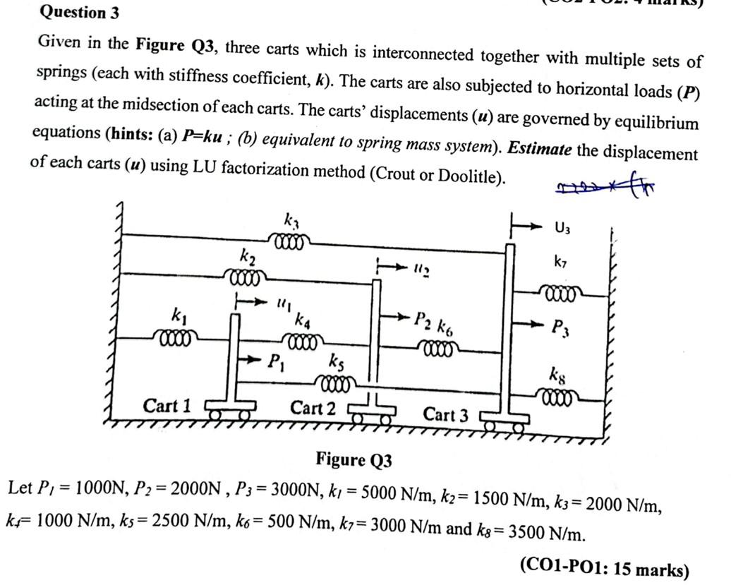 Solved Question 3 Given in the Figure Q3, three carts which | Chegg.com