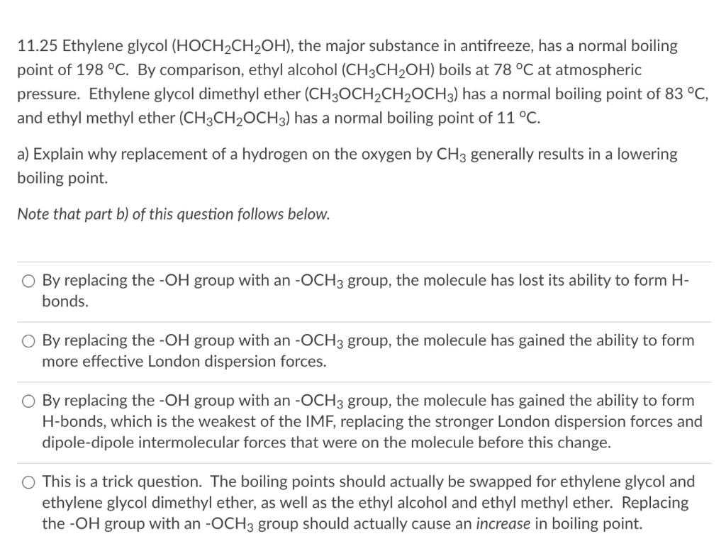 Solved 11.25 Ethylene glycol (HOCH2CH2OH), the major | Chegg.com