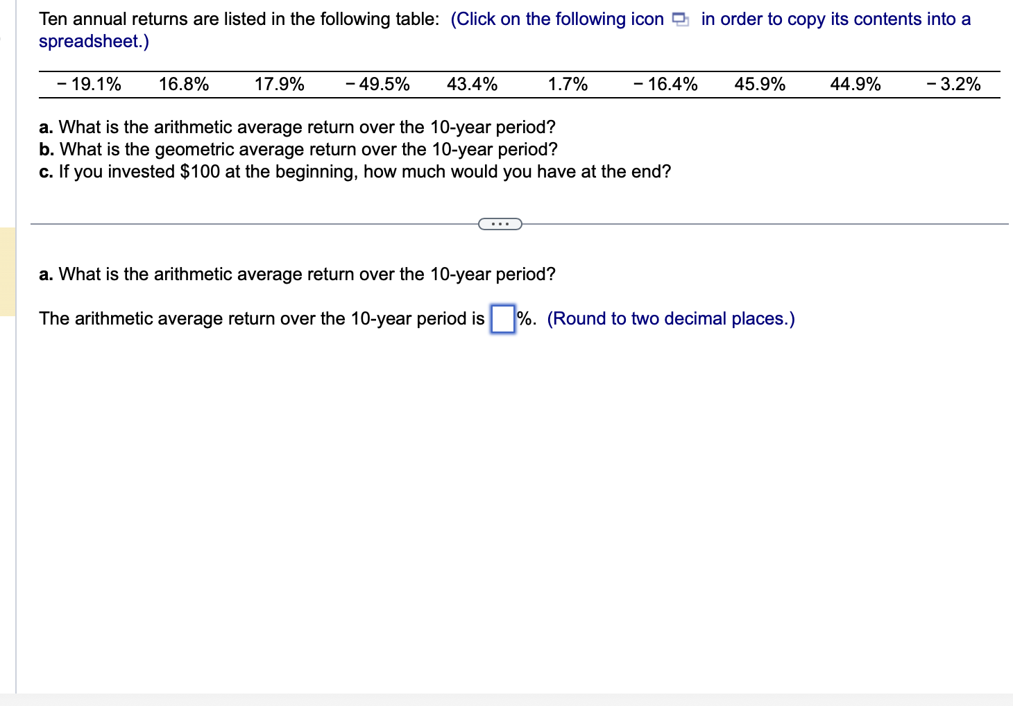 Solved Ten annual returns are listed in the following table: | Chegg.com
