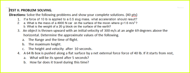 Solved TEST II. PROBLEM SOLVING. Directions: Solve the | Chegg.com Solved TEST II. PROBLEM SOLVING. Directions: Solve the | Chegg.com