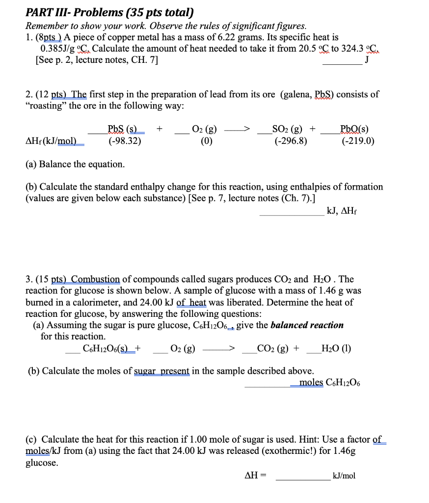 Solved PART III-Problems (35 pts total) Remember to show | Chegg.com