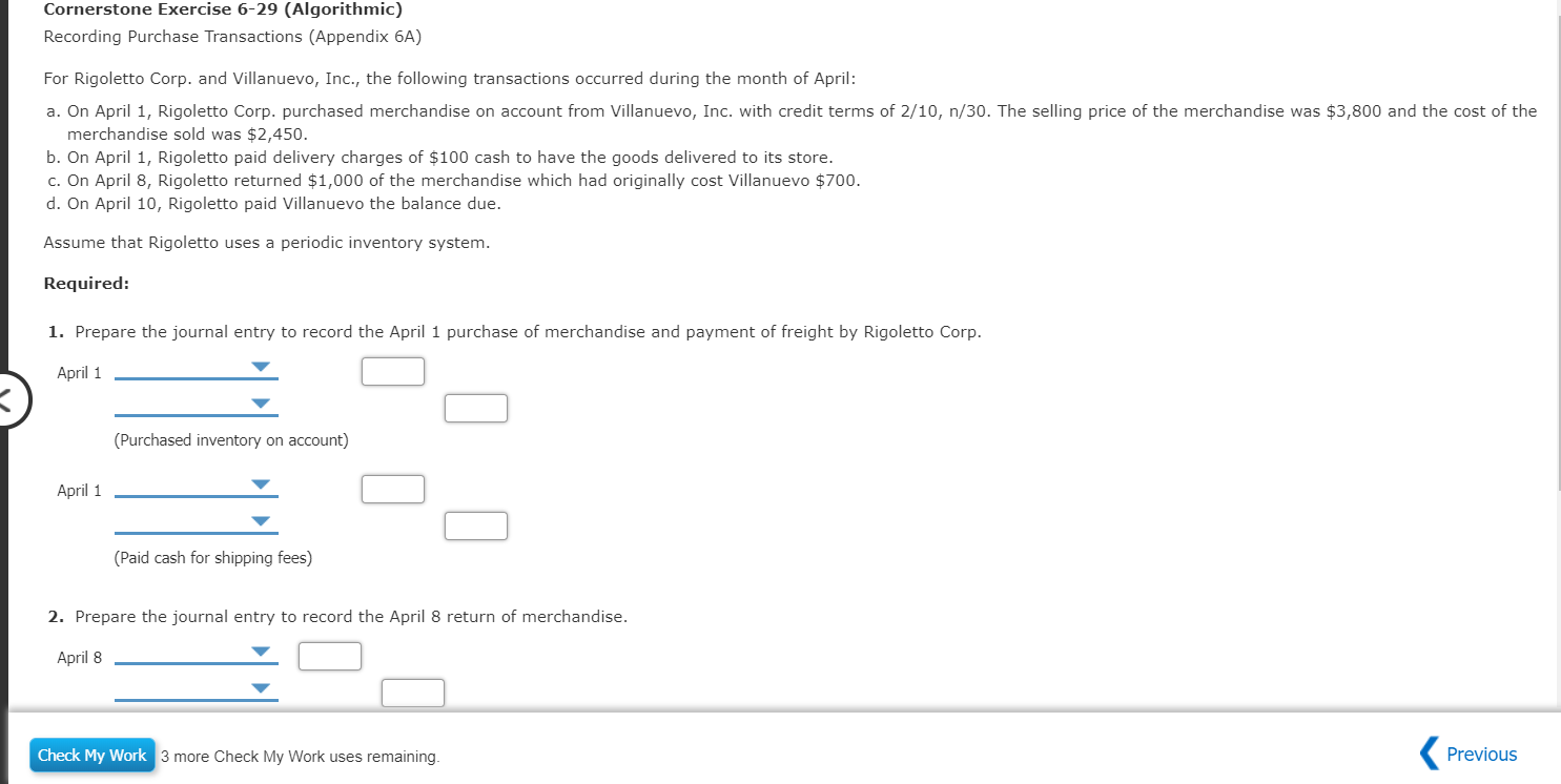 Solved Cornerstone Exercise 6-29 (Algorithmic) Recording | Chegg.com