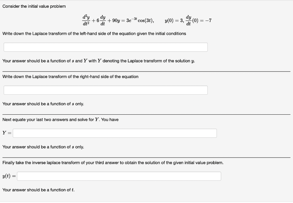 Solved Consider the initial value problem dy dy + 6 +90y = | Chegg.com