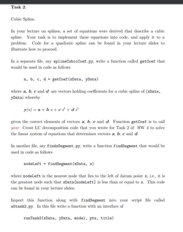 In your lecture on splines, a set of equations were | Chegg.com