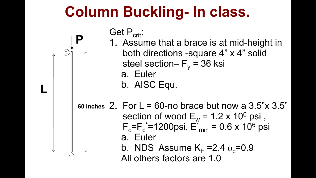 Column Buckling- In class. Get P crit 1. Assume that | Chegg.com