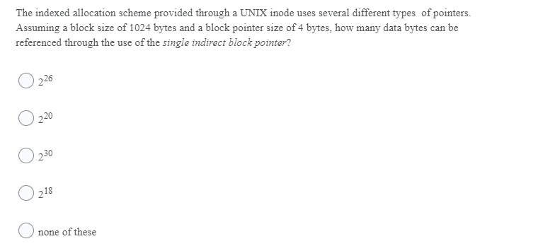 Solved The indexed allocation scheme provided through a UNIX | Chegg.com