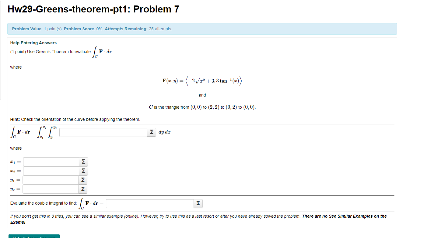 Solved Hw29-Greens-theorem-pt1: Problem 7 Problem Value: 1 | Chegg.com