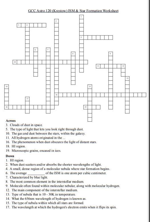 Solved GCC Astro 120 (Krestow) ISM & Star Formation | Chegg.com