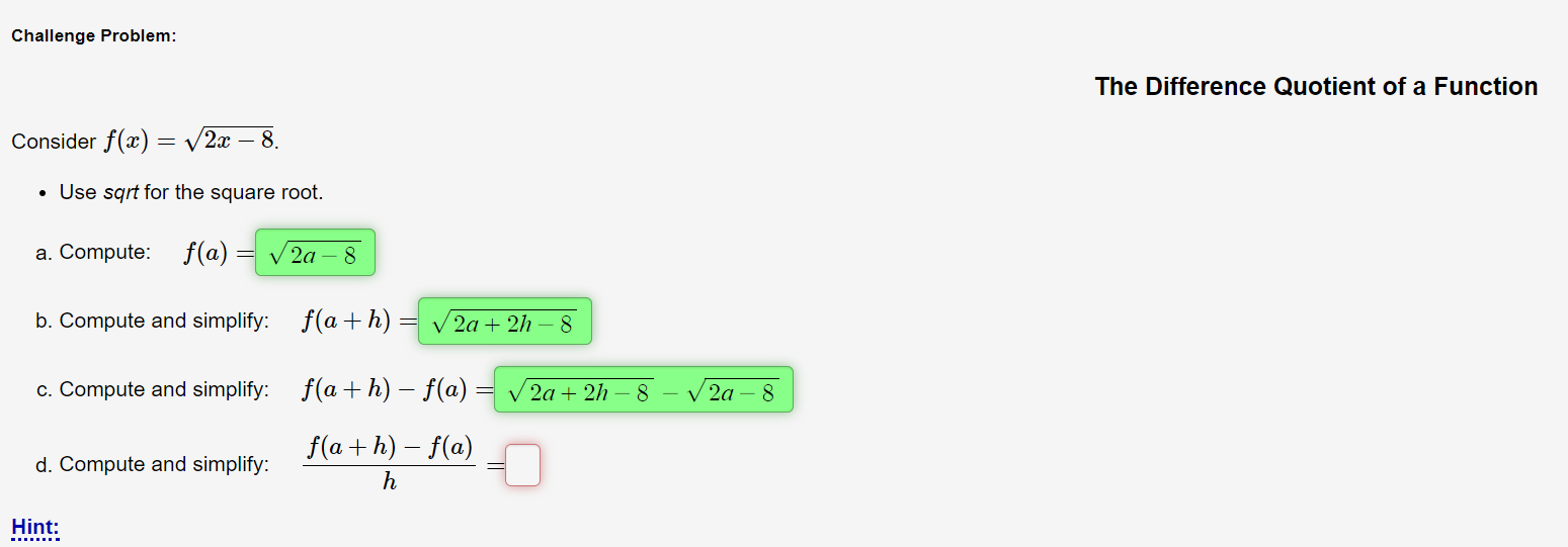 Solved Challenge Problem: The Difference Quotient of a | Chegg.com