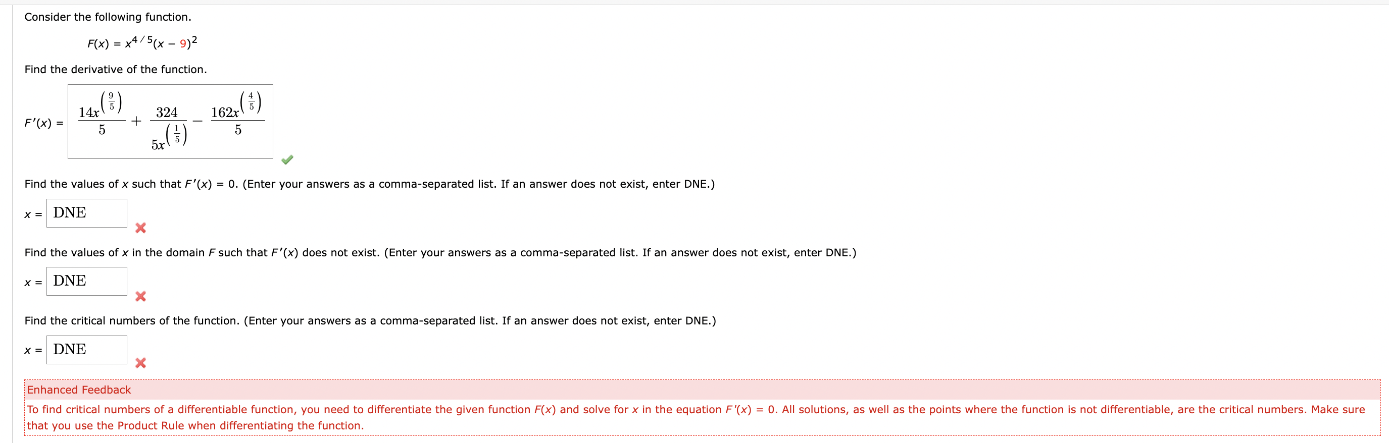Solved Consider the following function. F(x)=x4/5(x−9)2 Find | Chegg.com