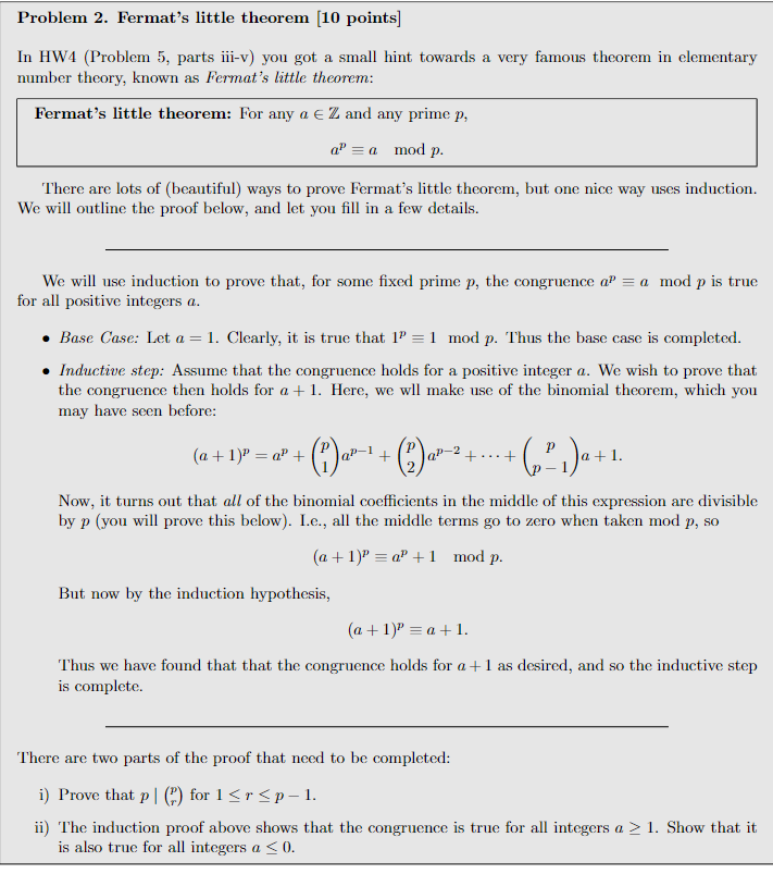 Solved Problem 2. Fermat's little theorem [10 points] In HW4 | Chegg.com