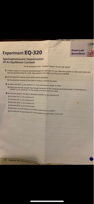 Post-Lab Questions Experiment EQ-320 | Chegg.com