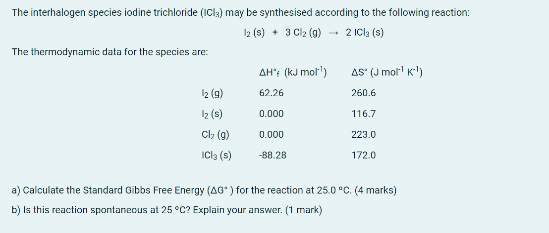 Solved The interhalogen species iodine trichloride (ICI3) | Chegg.com