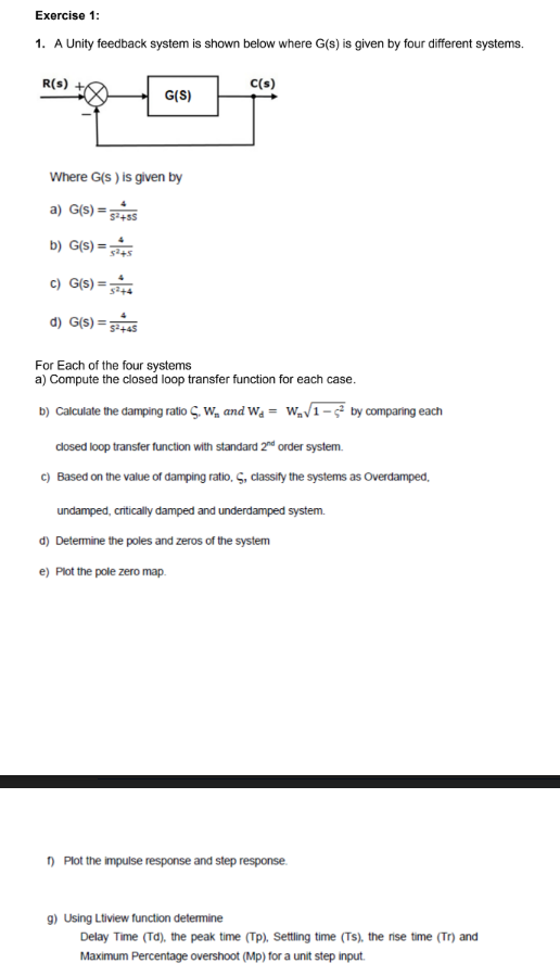 Solved Exercise 1:A Unity feedback system is shown below | Chegg.com