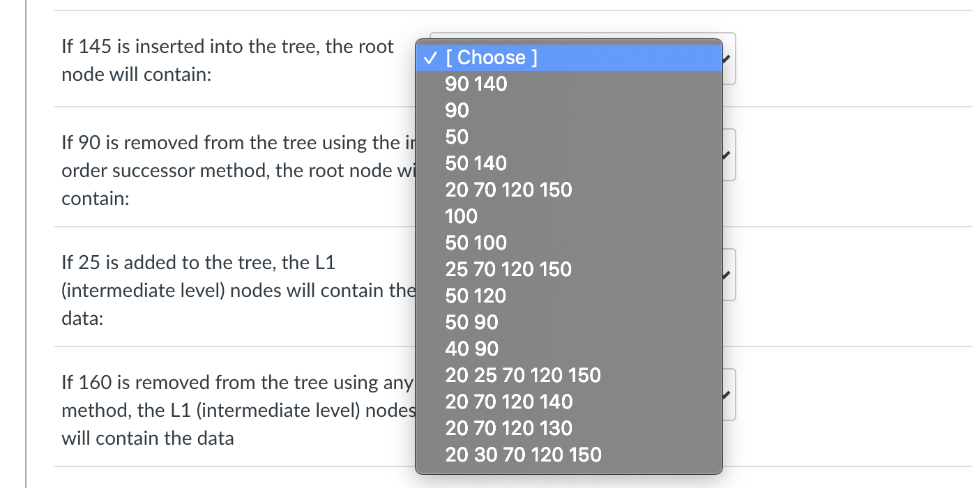 Solved 1. If 145 is inserted into the tree, the root node | Chegg.com