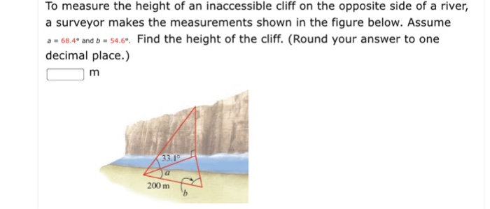 Solved To measure the height of an inaccessible cliff on the | Chegg.com