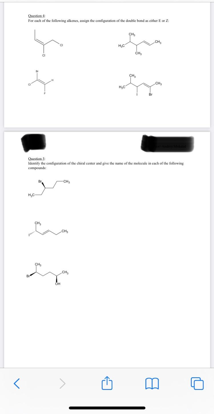 Solved Question 4 For each of the following alkenes, assign | Chegg.com