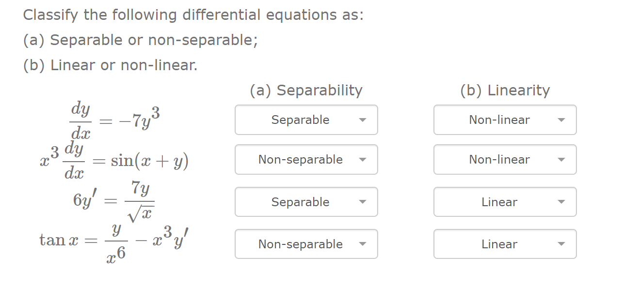 Solved Classify the following differential equations as: (a) | Chegg.com