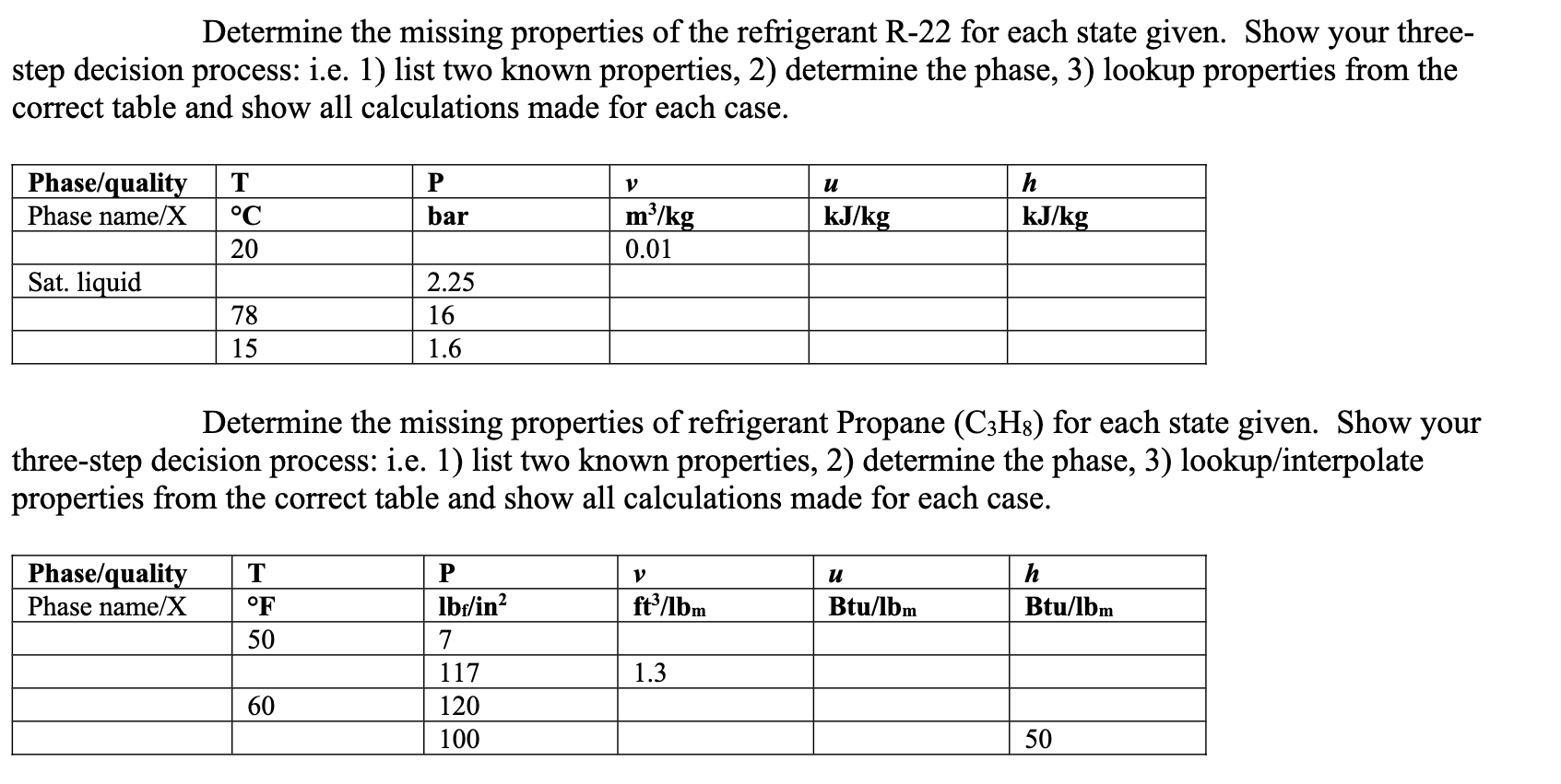 Solved Determine the missing properties of the refrigerant | Chegg.com