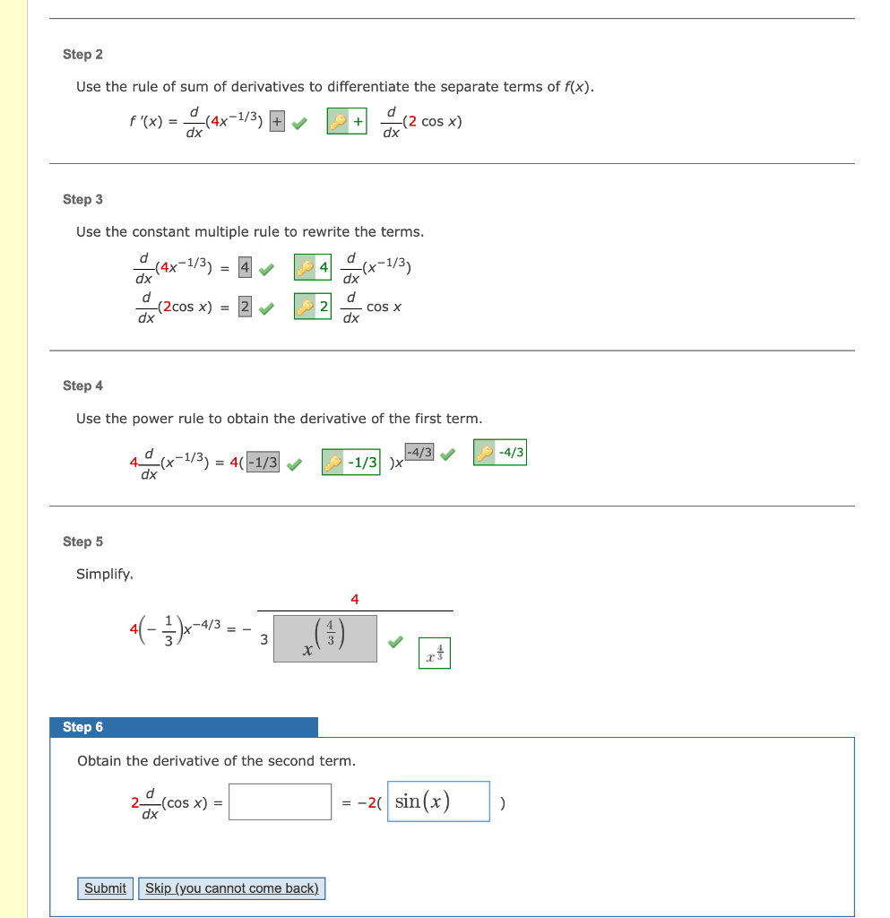 Solved Step 2 Use the rule of sum of derivatives to | Chegg.com