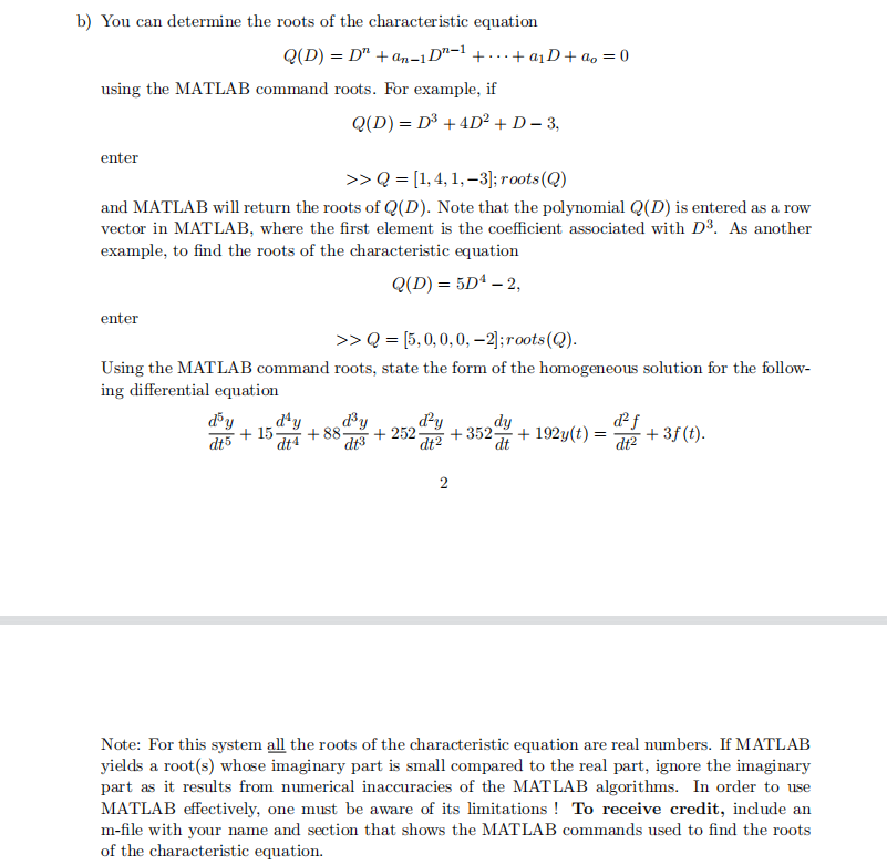 Solved B You Can Determine The Roots Of The Characteristic Chegg