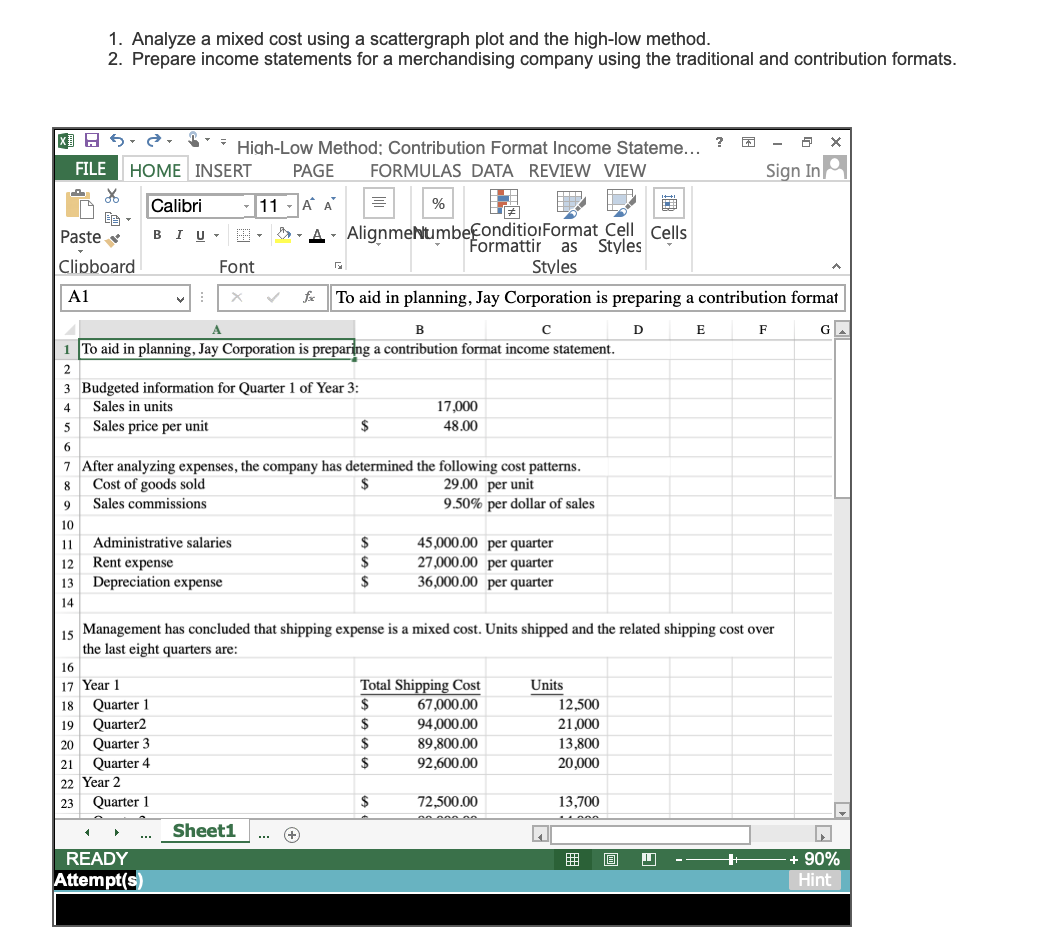 Solved 1. Analyze a mixed cost using a scattergraph plot and | Chegg.com