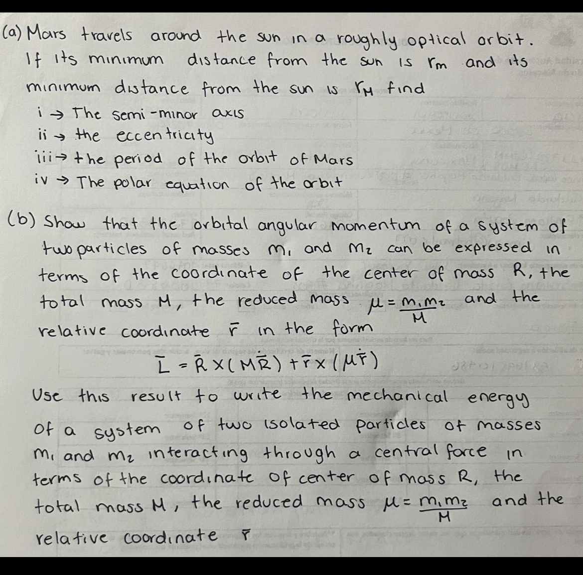 Solved a) Mars travels around the sun in a roughly optical | Chegg.com