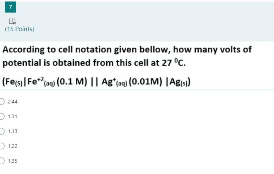 Solved 7 (15 Points) According to cell notation given | Chegg.com