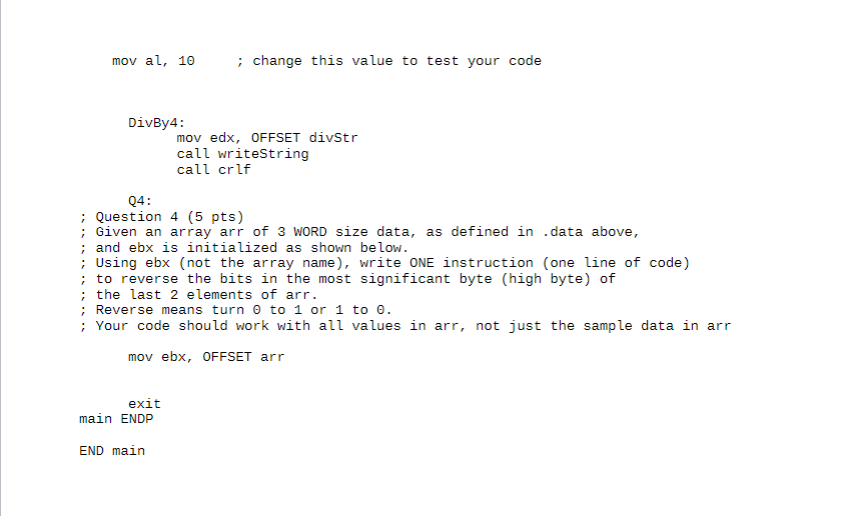 Solved TITLE Assignment 6: Use bit wise instructions ; Name: | Chegg.com