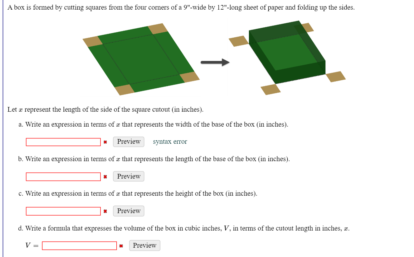 Solved A box is formed by cutting squares from the four | Chegg.com
