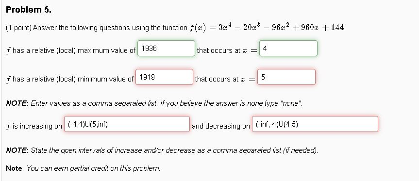 Solved Problem 5. (1 point) Answer the following questions | Chegg.com