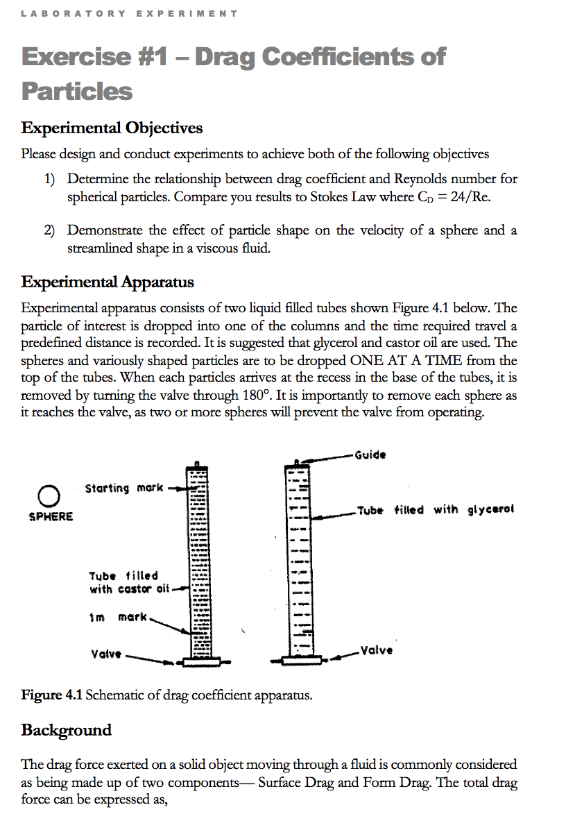 LABORATORY EXPERIMENT Exercise #1 - Drag Coefficients | Chegg.com