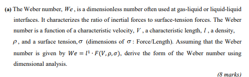 Solved (a) The Weber number, We, is a dimensionless number | Chegg.com