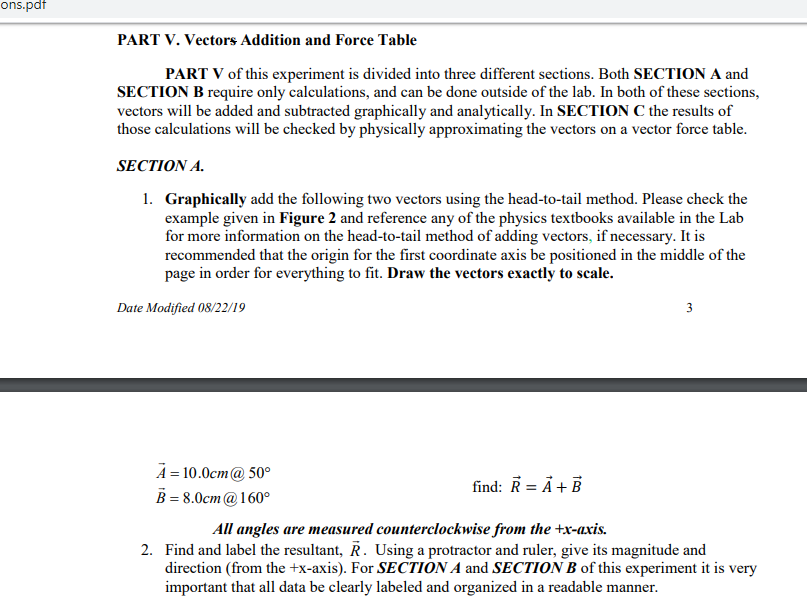 Solved ons.pdf PART V. Vectors Addition and Force Table PART | Chegg.com