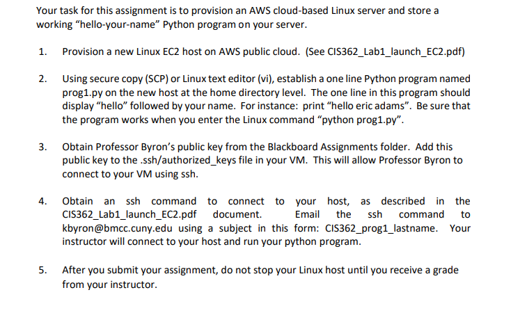 Solved Your task for this assignment is to provision an AWS | Chegg.com