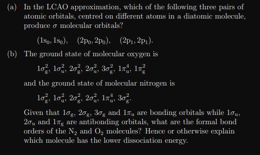 Solved (a) In the LCAO approximation, which of the following | Chegg.com