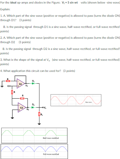 Solved For the ideal op-amps and diodes in the Figure; Vi=5 | Chegg.com
