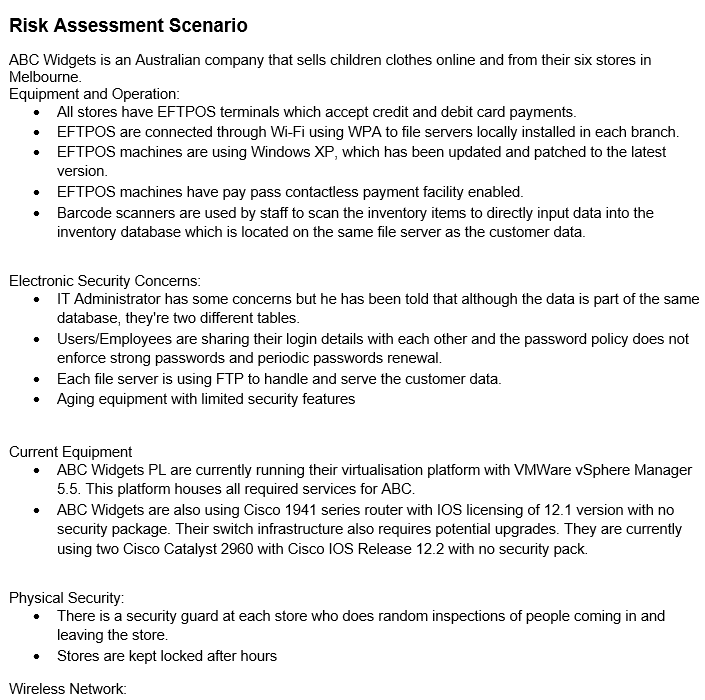 Solved Based on the following Risk Assessment Scenario, I | Chegg.com