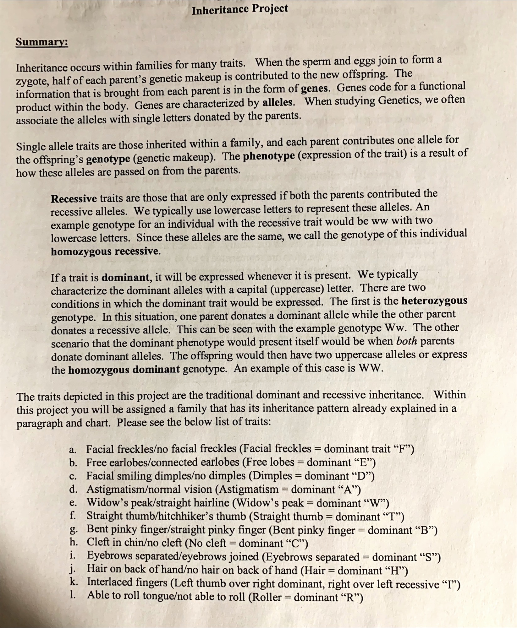 Solved Inheritance Project ummary: nheritance occurs within | Chegg.com