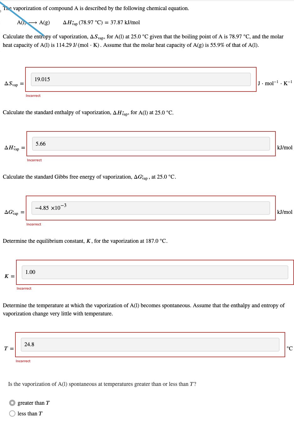 Solved The vaporization of compound A ﻿is described by the | Chegg.com